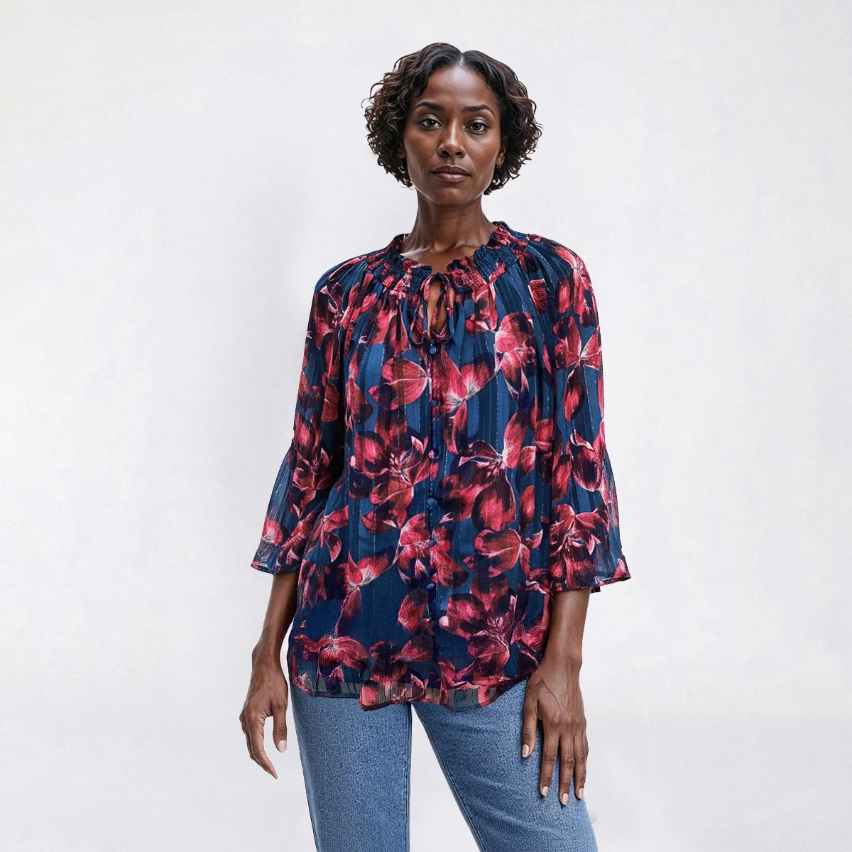 Click here for Womens Zac & Rachel Long Sleeve Dark Floral Keyhol... prices